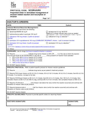 Fillable Online BC Cancer Protocol Summary for Management of Infusion ...