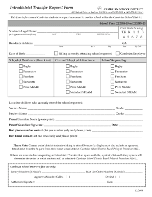 Fillable Online Intradistrict Transfer Request Form CAMBRIAN SCHOOL ...