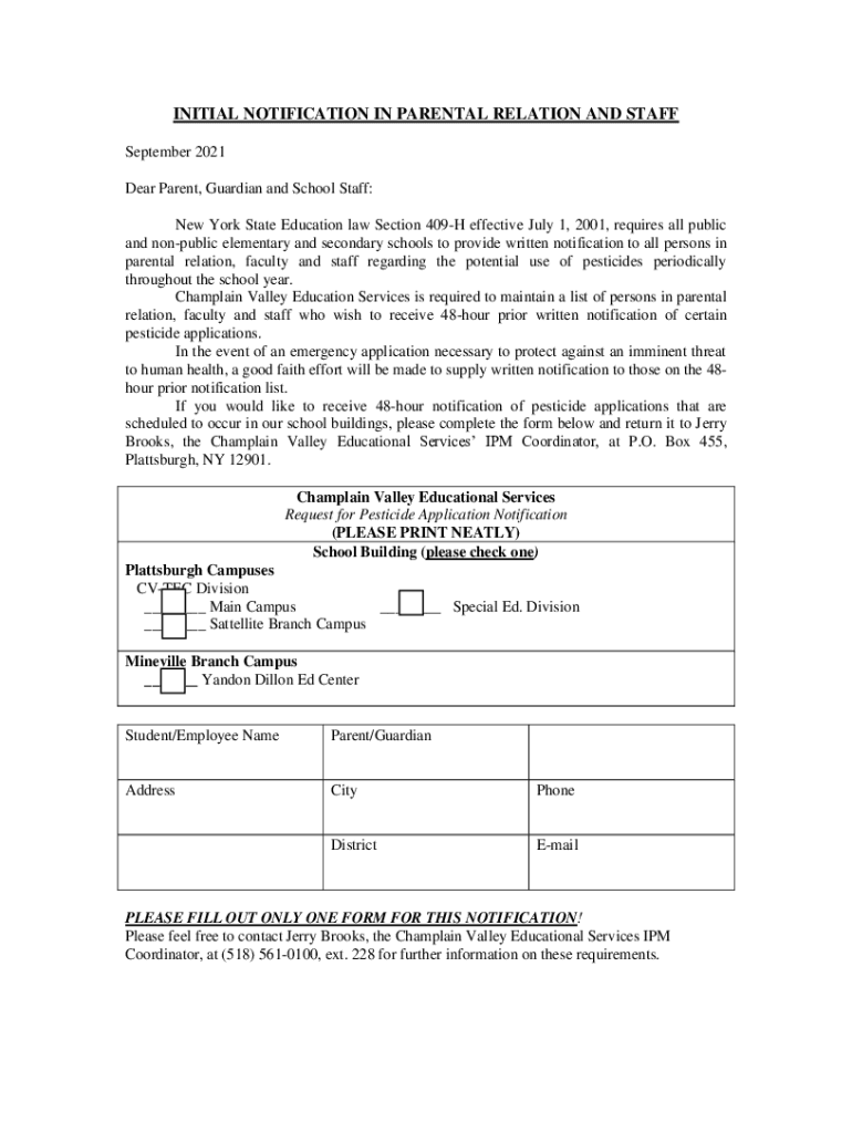 Fillable Online INITIAL NOTIFICATION TO PERSONS IN PARENTAL RELATION ...