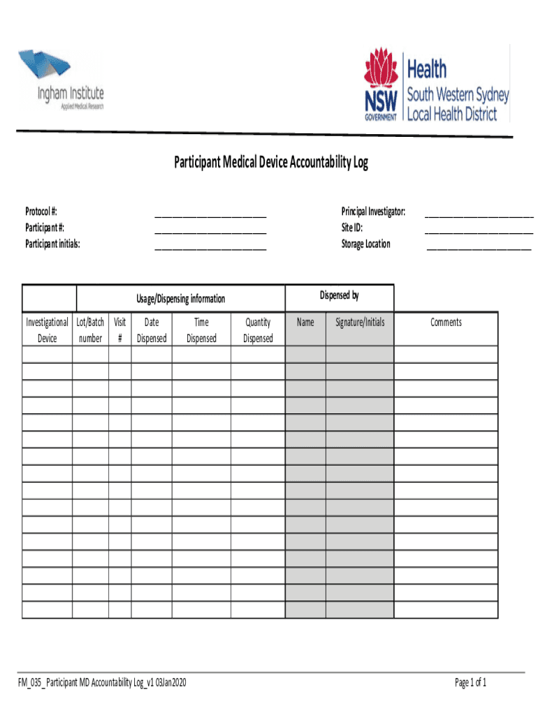 Fillable Online LogsOffice of Regulatory Affairs and Research ...