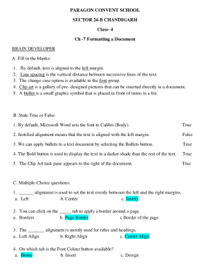 Fillable Online Computer Class 4 Formatting a Document Full Chapter ...