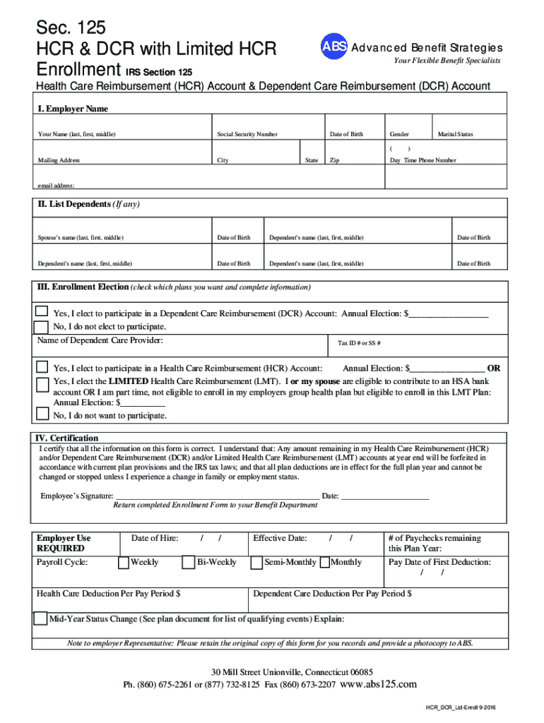 Fillable Online Section 125 Flexible Spending Plan Highlights and ...