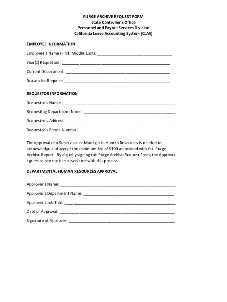 Fillable Online sco ca Purge Archive Request Form Fax Email Print ...