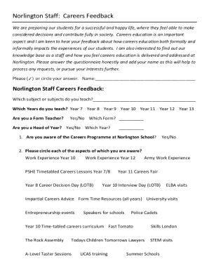 Fillable Online (Students) Careers Feedback - Norlington School and 6th Form Fax Email Print ...