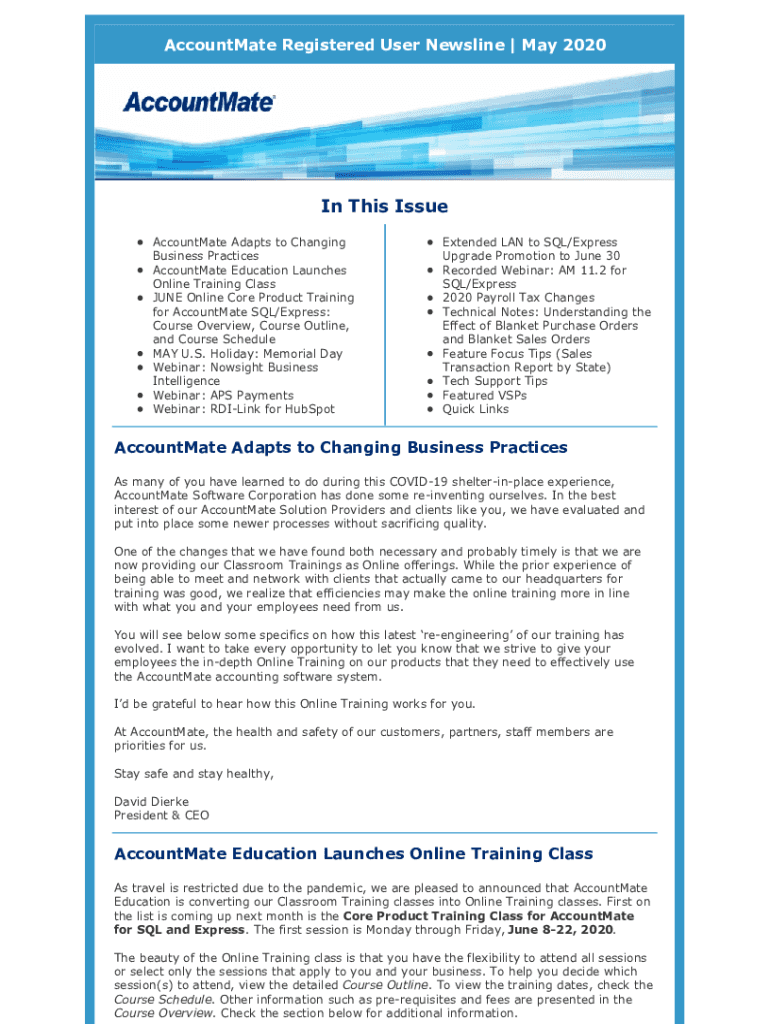 Fillable Online Core Product Training for AccountMate SQL and Express ...