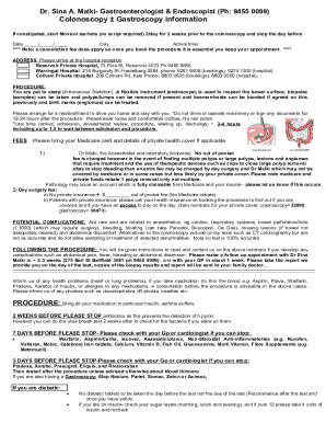 Fillable Online Colonoscopy instructions - Dr Sina Malki Fax Email ...