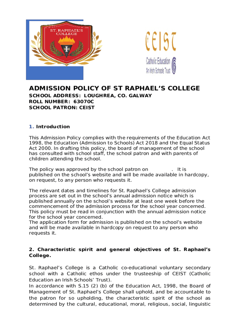 St. Raphael's College Admission Policy Doc Template | pdfFiller