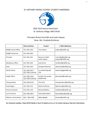Fillable Online ST. ANTHONY MIDDLE SCHOOL STUDENT HANDBOOK ... Fax ...