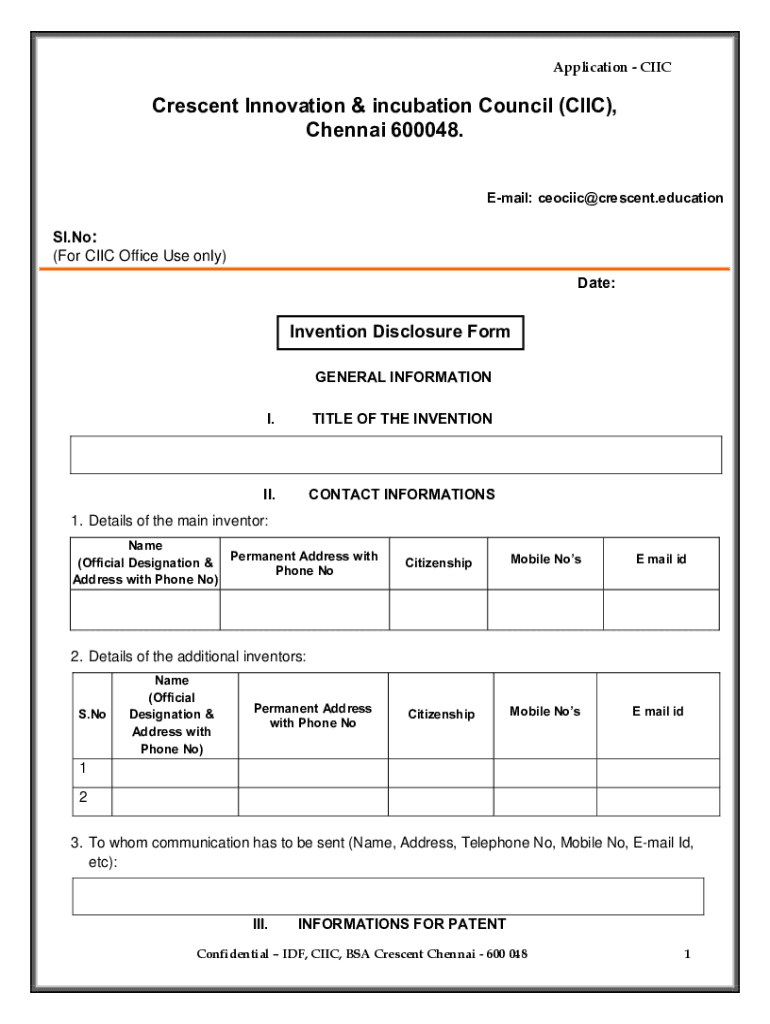 Fillable Online CIIC Invention Disclosure Form Fax Email Print - pdfFiller