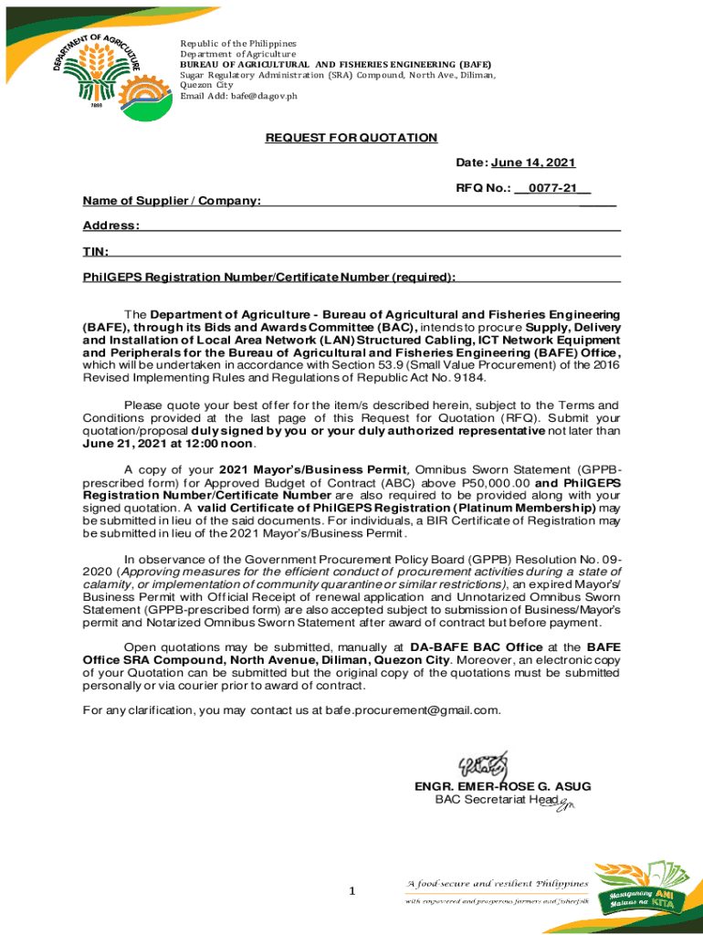 Fillable Online BUREAU OF AGRICULTURAL AND FISHERIES ENGINEERING (BAFE ...