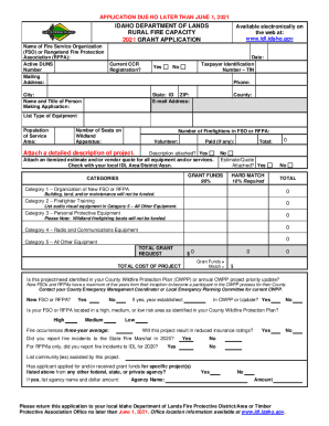 Fillable Online Rural Fire Capacity Grants - Idaho Department of Lands Fax Email Print - pdfFiller