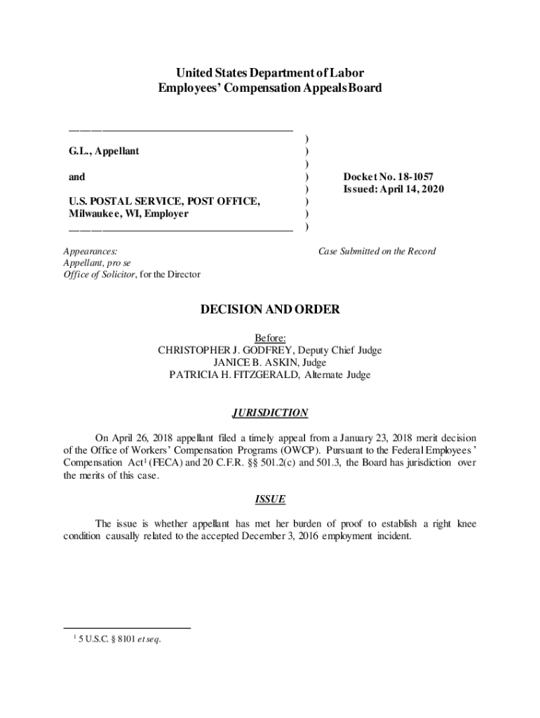 Fillable Online 18-1057: G.L. and U.S. POSTAL SERVICE, POST OFFIC ...