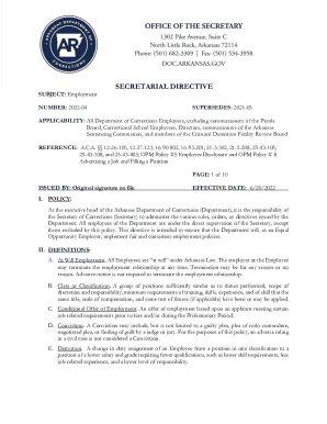 Fillable Online Secretarial Directives - Arkansas Department of ...