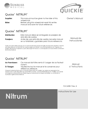Fillable Online Sunrise Medical Quickie Nitrum Instructions For Use Manual Fax Email Print ...