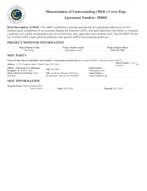 Fillable Online Memorandum of Understanding (MOU) Cover Page ... Fax ...