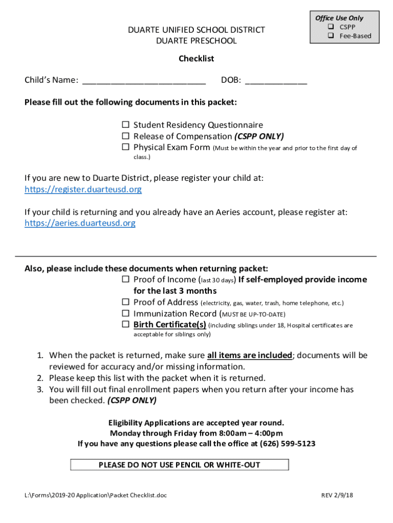 Fillable Online Student Services / Forms - Duarte Unified School ...