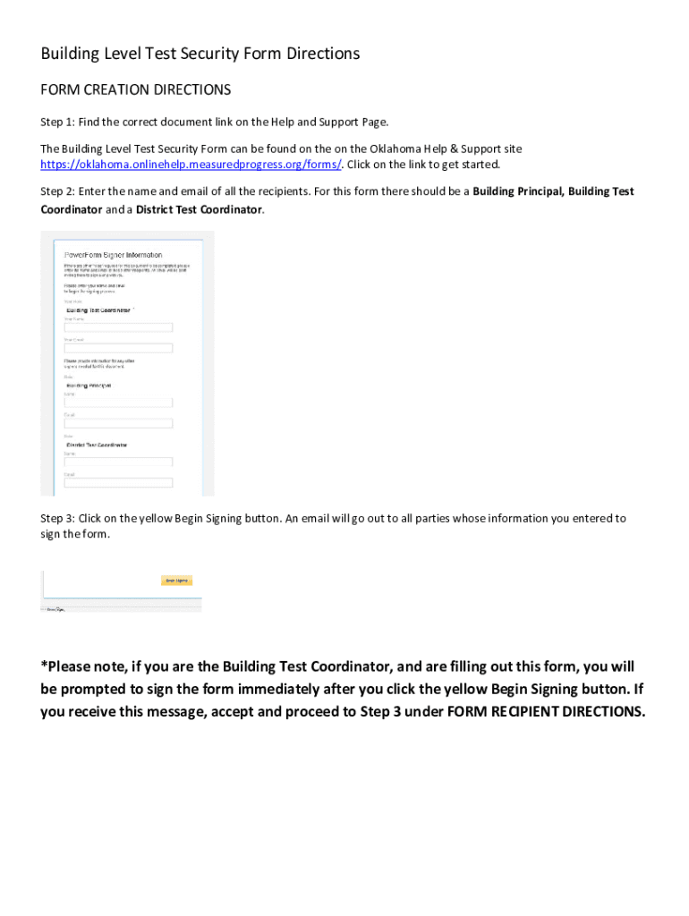 Fillable Online Building Level Test Security Form Directions Final Fax ...
