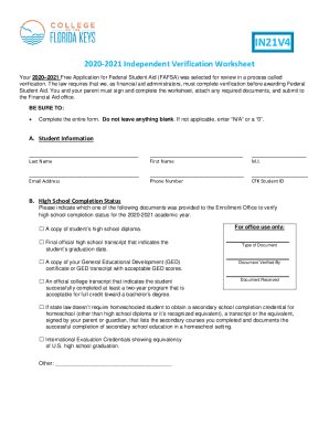 Fillable Online Independent Verification Worksheet 4 Fax Email Print - pdfFiller