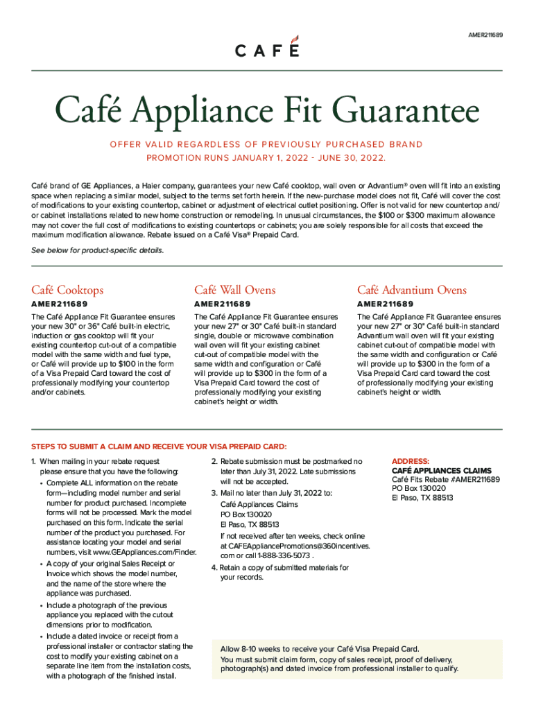 Fillable Online Caf Built-In Appliance Fit Guarantee - Special Offer Fax Email Print - pdfFiller