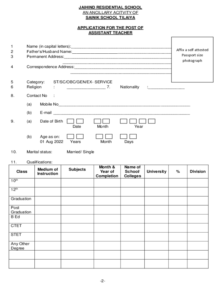 Fillable Online APPLICATION.pdf - Sainik School Tilaiya Fax Email Print - pdfFiller