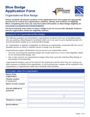 Fillable Online Blue Badge Application Form - Organisational Blue Badge ...