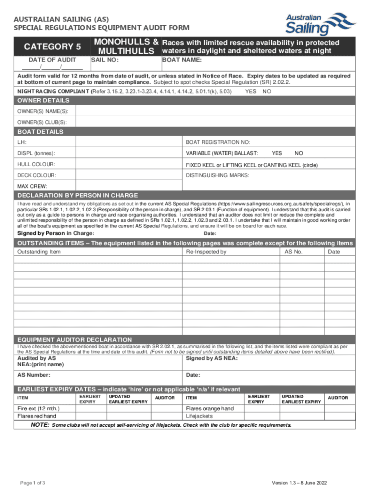 Fillable Online Equipment Auditing Forms - Australian Sailing ...