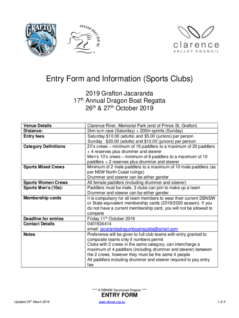 Fillable Online Grafton Jacaranda Dragon Boat Races (Accredited) Fax ...