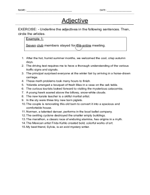 Fillable Online Identifying adjectives Worksheet - K5 Learning Fax Email Print - pdfFiller