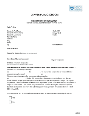 Fillable Online thecommons dpsk12 Parent Notification Out-of-School ...