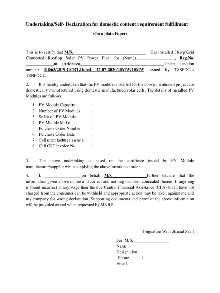 Fillable Online Annexure-V Undertaking/Self- Declaration for domestic ...