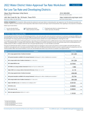Fillable Online 2022 Water District Voter-Approval Tax Rate Worksheet ...