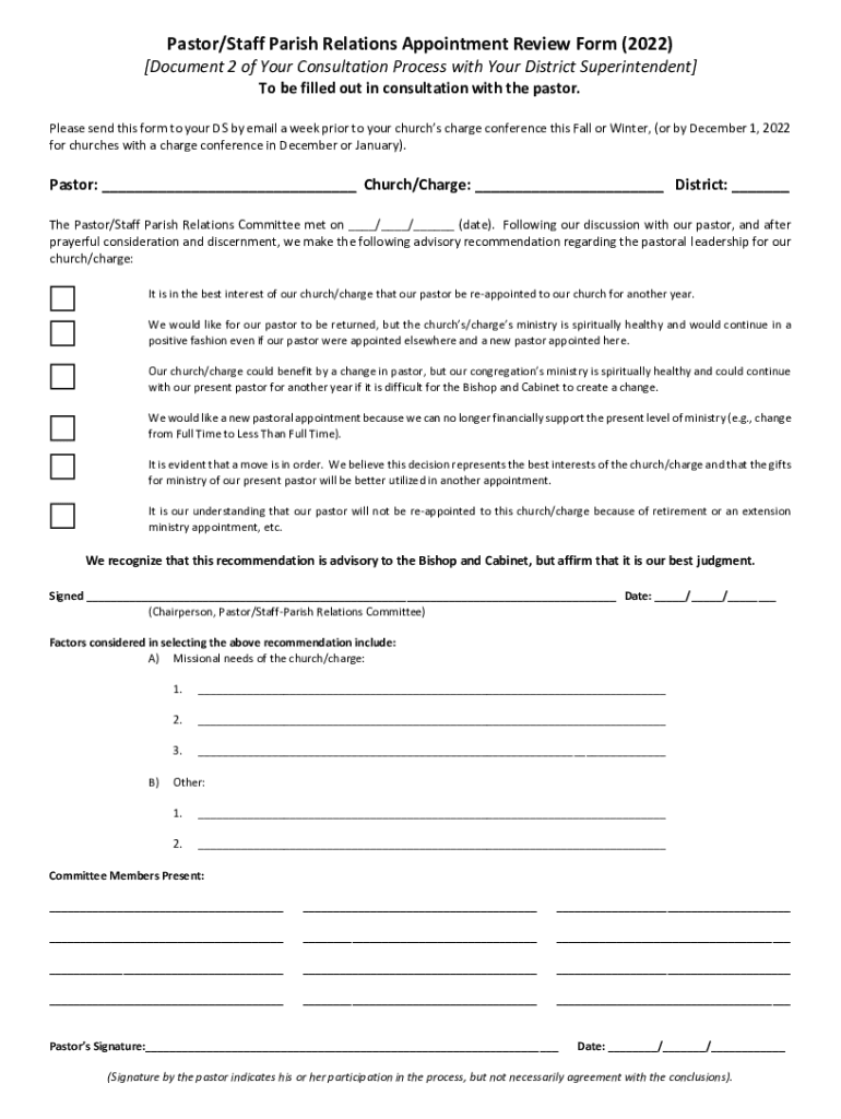Fillable Online Pastor/Staff Parish Relations Appointment Review Form (2022) Fax Email Print ...