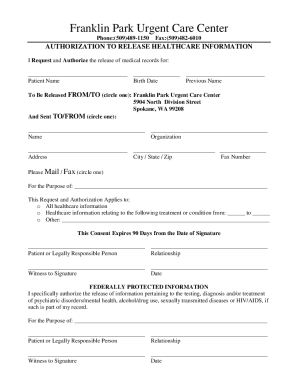 Fillable Online Patient Forms for Franklin Park Urgent Care in Spokane ...