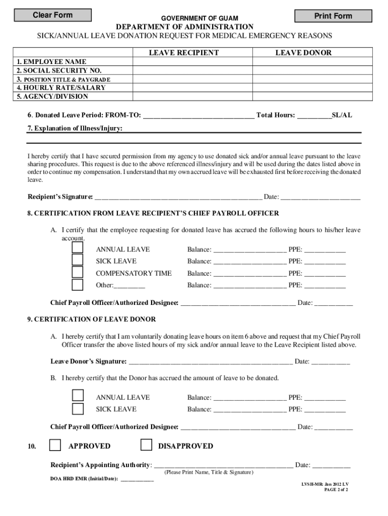 Fillable Online hr doa guam Sick/Annual Leave Donation Request for ...