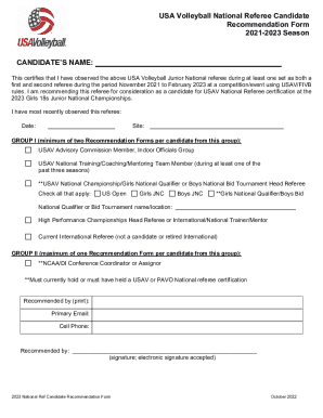 Fillable Online USA Volleyball National Referee Candidate Application ...
