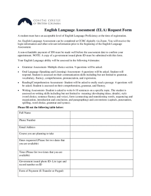 Fillable Online ENGLISH LANGUAGE ASSESSMENT(ELA) REQUEST FORM Fax Email ...