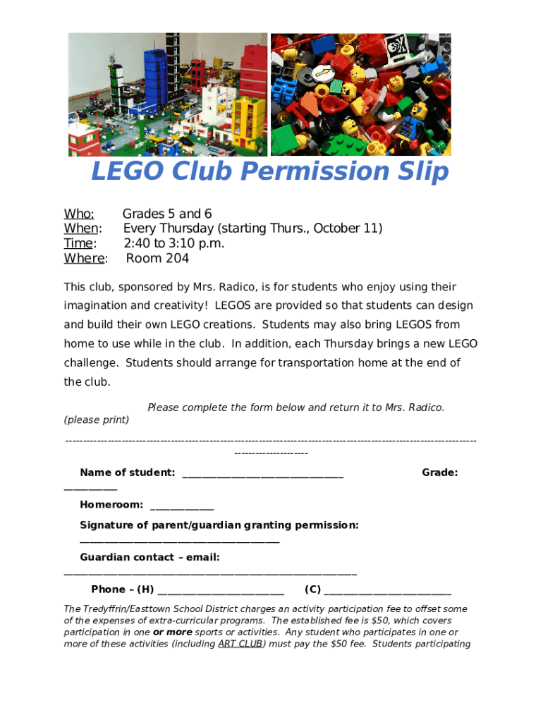 LEGO Club Permission Slip Who Doc Template | pdfFiller
