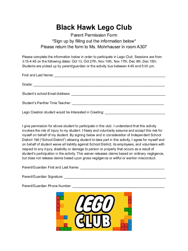 Fillable Online Fillable Online Lego Club Permission Form Fax Email ...
