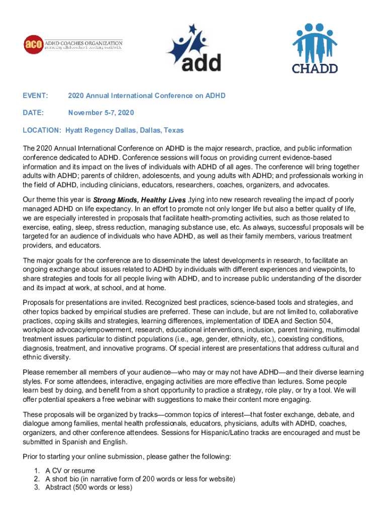 Fillable Online The International Conference on ADHD: Virtually There ...