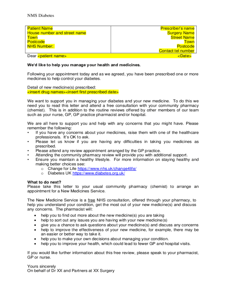 Fillable Online New Medicine Service (NMS) - The Bell Surgery Fax Email ...