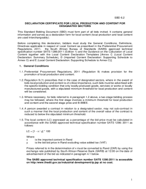 Fillable Online SBD 6.2: Declaration Certificate for Local Production ...