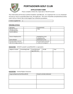 Fillable Online PORTADOWN GOLF CLUB Membership Application Form ... Fax ...