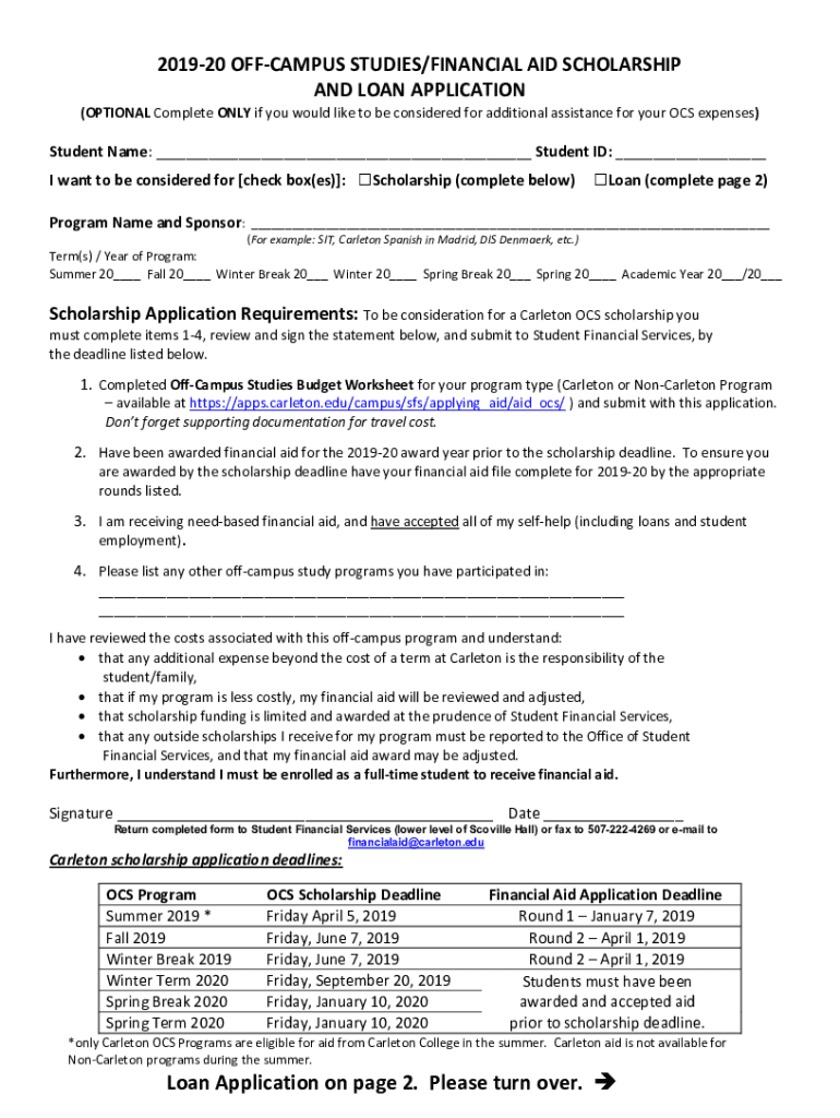 Fillable Online apps carleton OFF-CAMPUS STUDIES BUDGET WORKSHEET Fax ...
