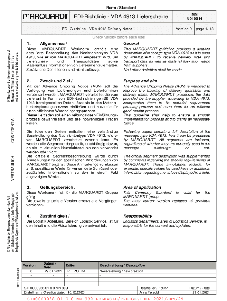 Fillable Online Magna IT EDI services - EDI Guideline VDA 4913 Delivery ...