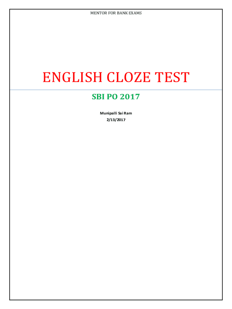 Fillable Online ENGLISH CLOZE TEST - BIGO Technology Fax Email Print ...