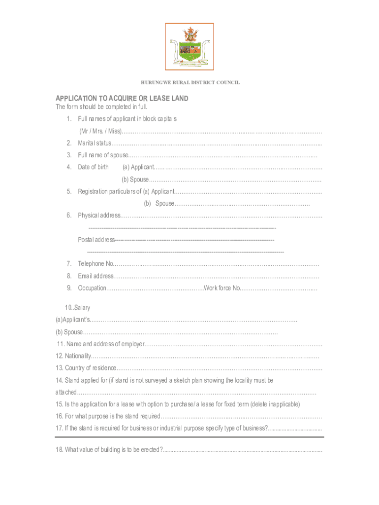 Fillable Online APPLICATION TO LEASE STATE LAND Fax Email Print - pdfFiller