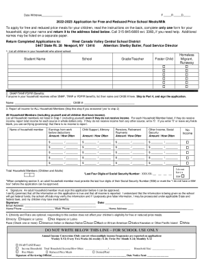 Fillable Online 2022-2023 Free and Reduced Income Application and ...