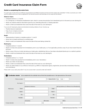 Fillable Online Credit Card Insurance Claim Form - Tulip Financial ...