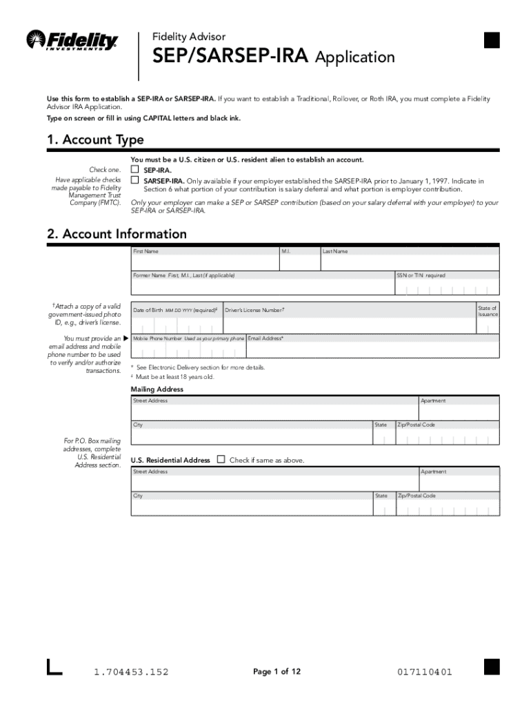 Fillable Online SEP IRA - Simplified Employee Pension PlanFidelity Fax ...