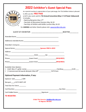 Fillable Online Exhibitor Guest Pass - GENERIC Fax Email Print - pdfFiller
